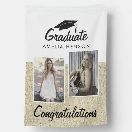 Rustic Beige Congrats Graduate Graduation Photo House Flag | Zazzle