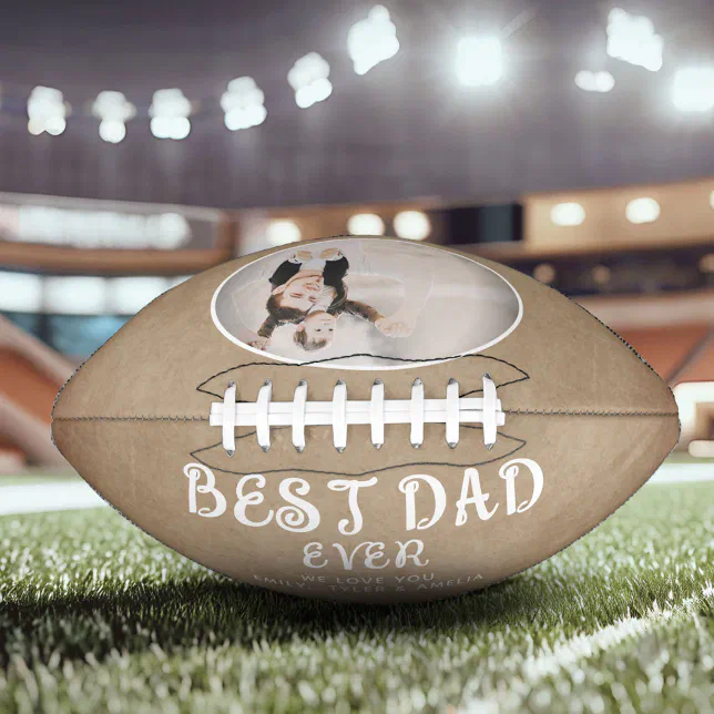 Rustic Best Dad Modern Script Custom Photo Football | Zazzle