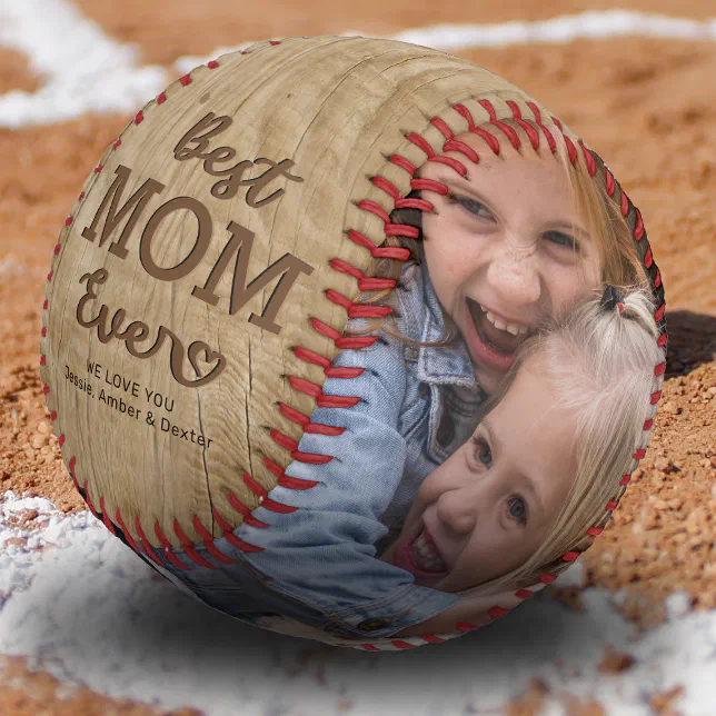 Rustic Best Mom Ever Photo Baseball | Zazzle