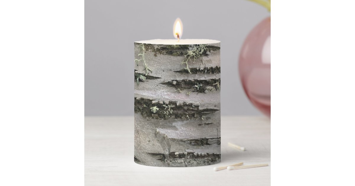 Rustic Birch Bark Pillar Candle | Zazzle