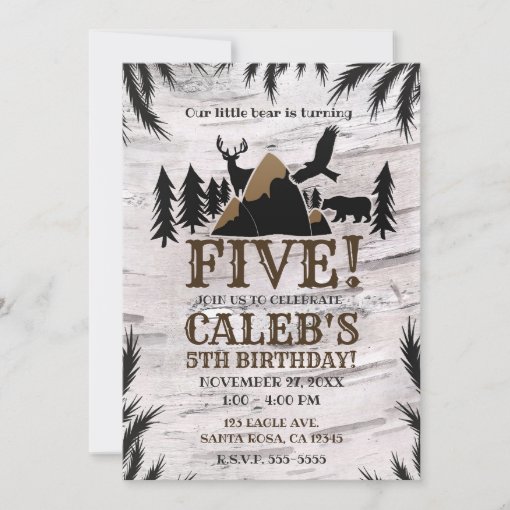 Rustic Birch Outdoor Wilderness Birthday Party Invitation | Zazzle