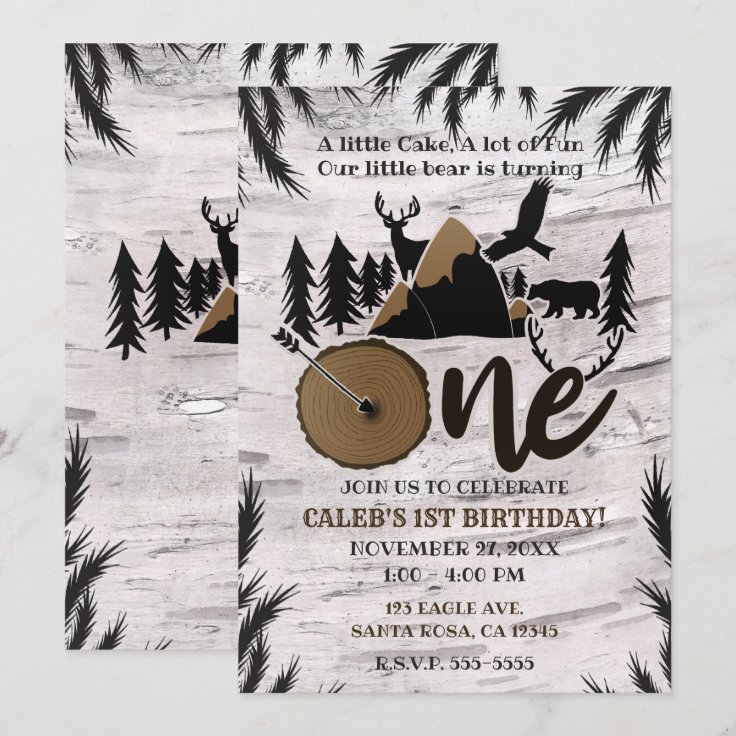 Rustic Birch Outdoor Wilderness One 1st birthday Invitation | Zazzle