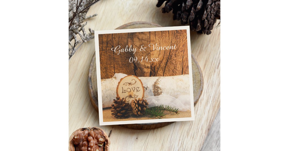 Rustic Birch Tree and Barn Wood Wedding Paper Napkins | Zazzle
