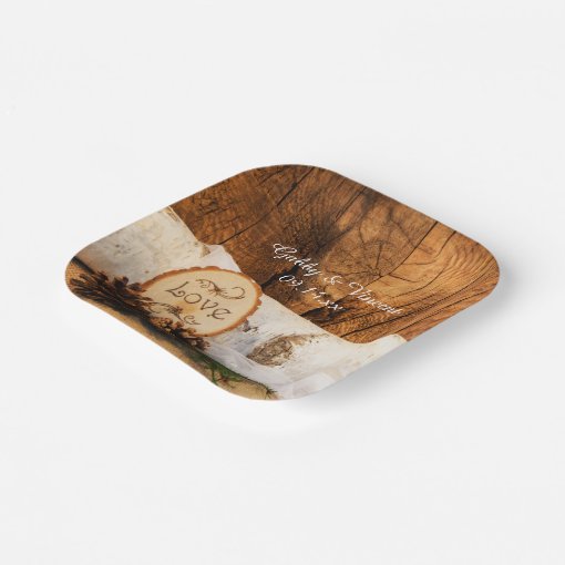 Rustic Birch Tree and Barn Wood Wedding Paper Plates | Zazzle