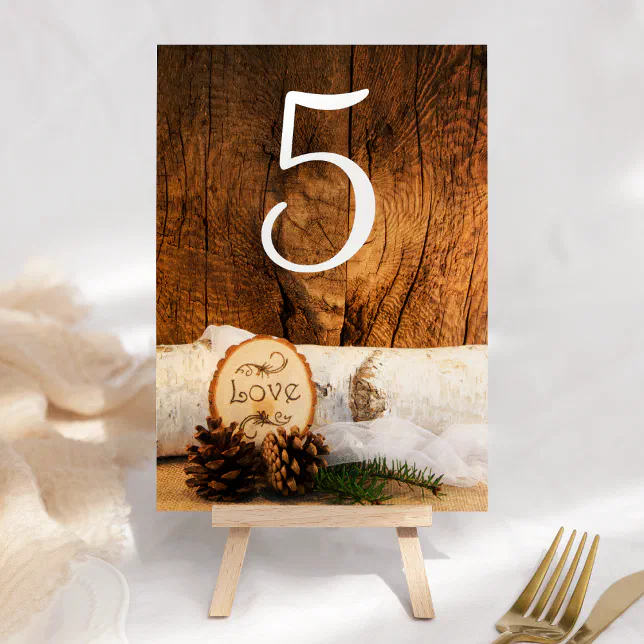 Rustic Birch Tree Barn Wood Wedding Table Numbers | Zazzle
