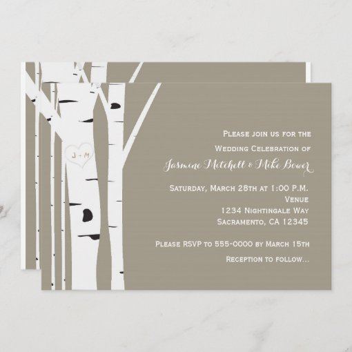 Rustic Birch Tree Carved Heart Wedding Invitation | Zazzle