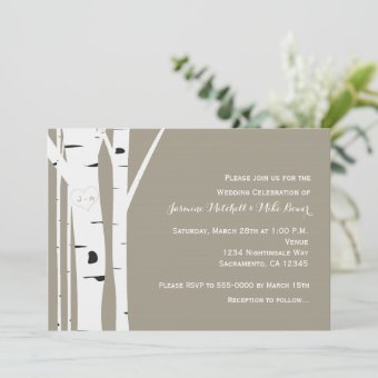 Rustic Birch Tree Carved Heart Wedding Invitation | Zazzle