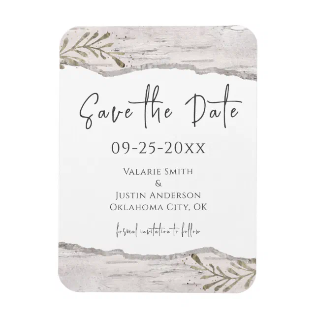 Rustic Birch Wood Save the Date wedding Magnet | Zazzle