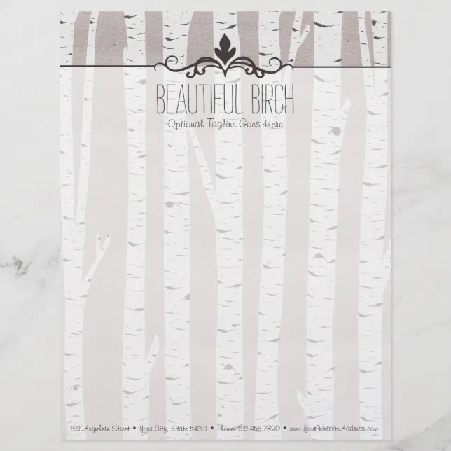 Rustic Birch Wood Trees & Branches Natural Modern Letterhead | Zazzle