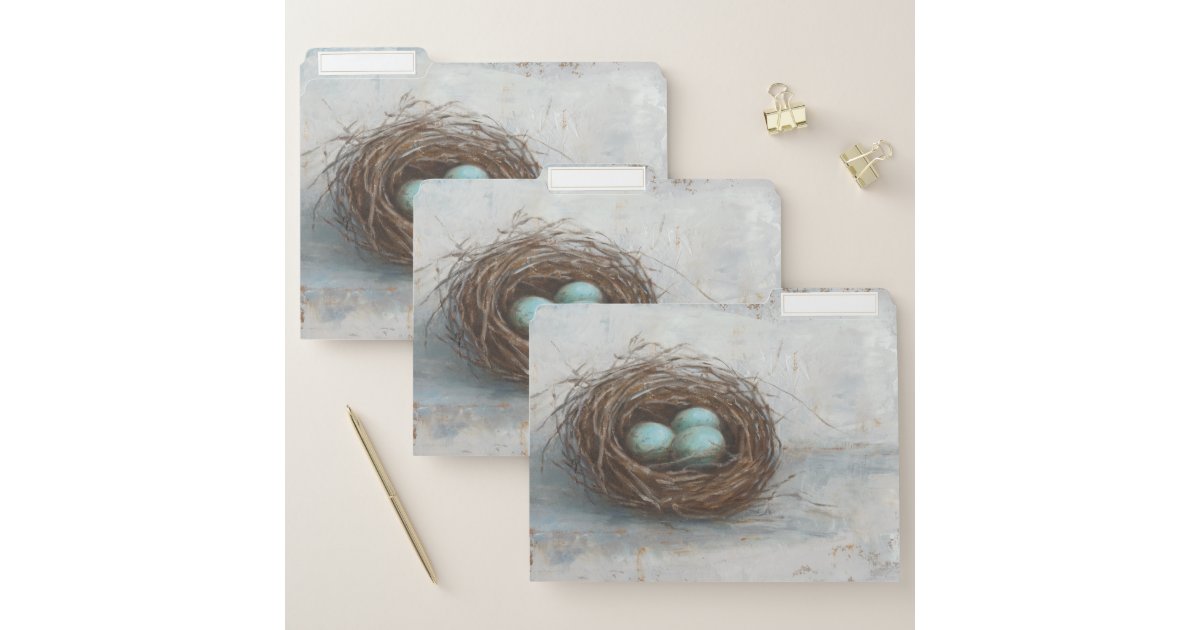 Rustic Bird Nest - Blue File Folder | Zazzle