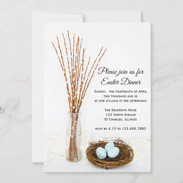 Rustic Bird Nest Eggs Easter Dinner Invitation | Zazzle