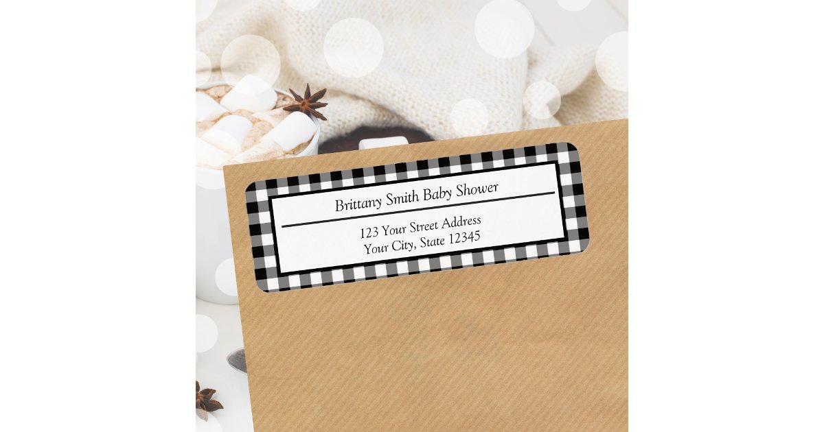 Rustic Black and White Buffalo Plaid Address Label | Zazzle