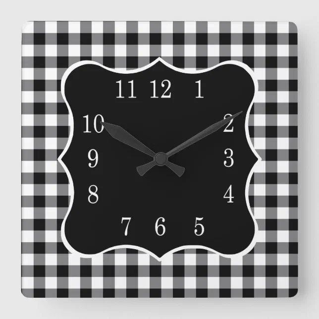Rustic Black And White Gingham Country Square Wall Clock | Zazzle