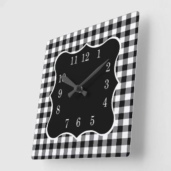 Rustic Black And White Gingham Country Square Wall Clock | Zazzle
