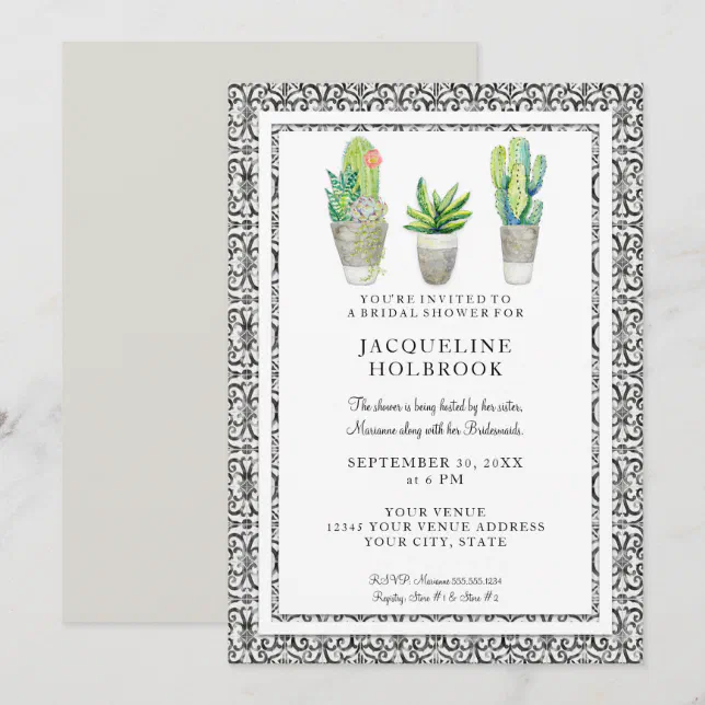 Rustic Black and White Urban Desert Cactus Theme Invitation | Zazzle