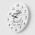 Rustic Black And White Wood Farmhouse Family Name Large Clock | Zazzle