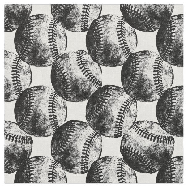 Black & White Baseballs Pattern Sports Art Fabric | Zazzle