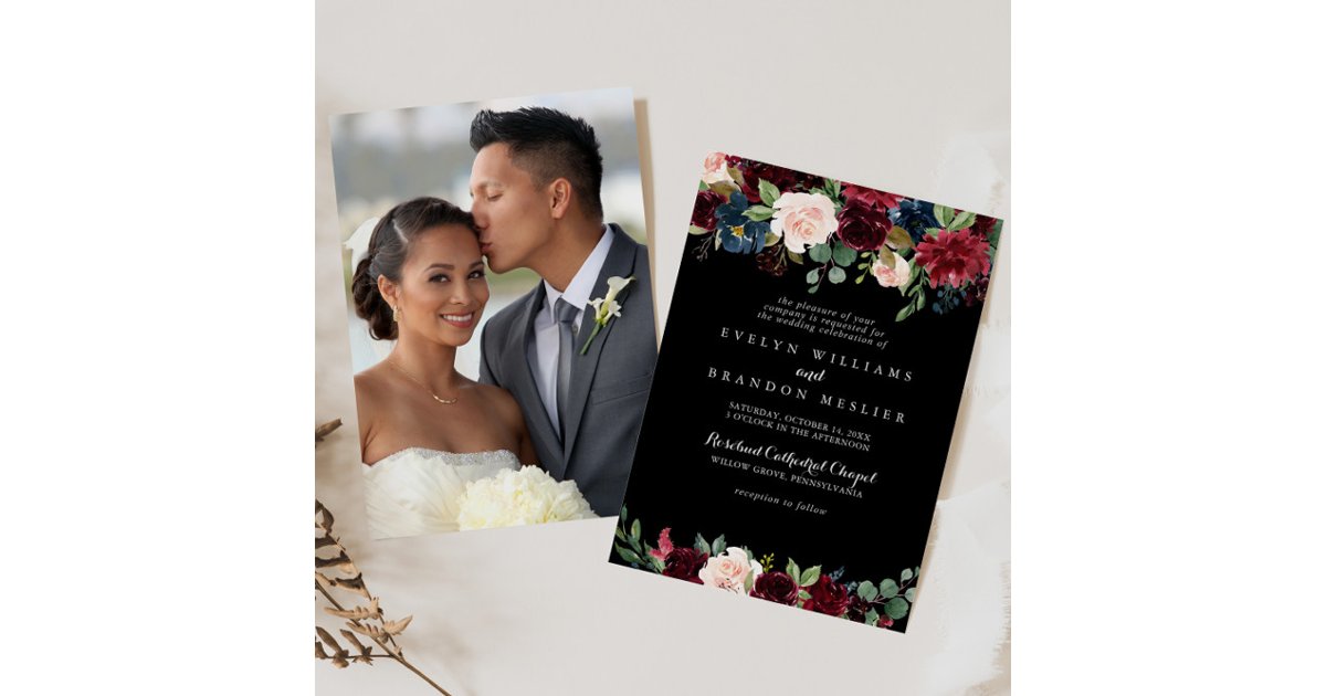 Rustic Black Botanical Wedding Invitation | Zazzle