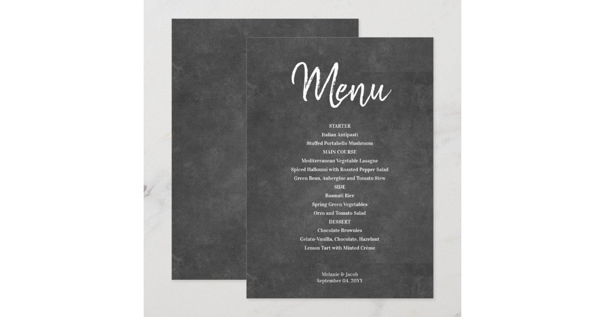 Rustic Black Chalkboard Menu Card | Zazzle