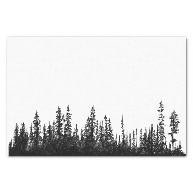 Rustic black drawing treeline silhouette decoupage tissue paper | Zazzle