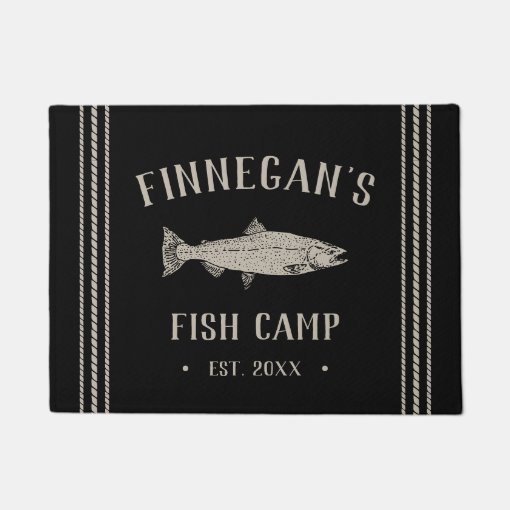 Rustic Black Personalized Fishing Cabin Doormat | Zazzle