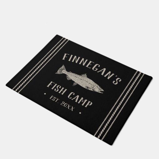 Rustic Black Personalized Fishing Cabin Doormat | Zazzle