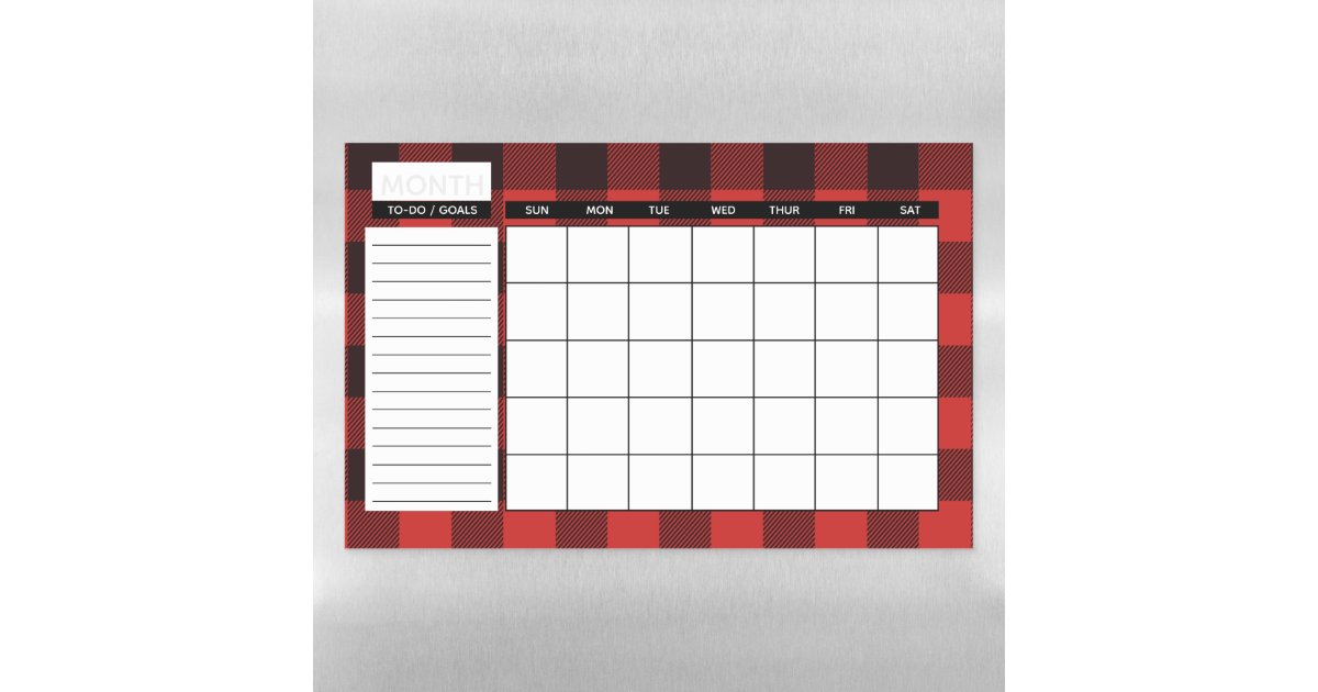Rustic Black & Red Buffalo Plaid Monthly Calendar Magnetic Dry Erase ...