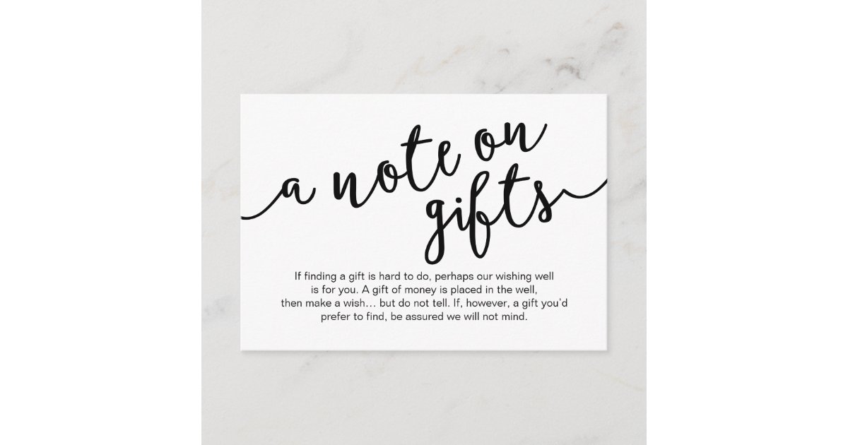 Rustic Black Script, A note on gifts Enclosure Card | Zazzle