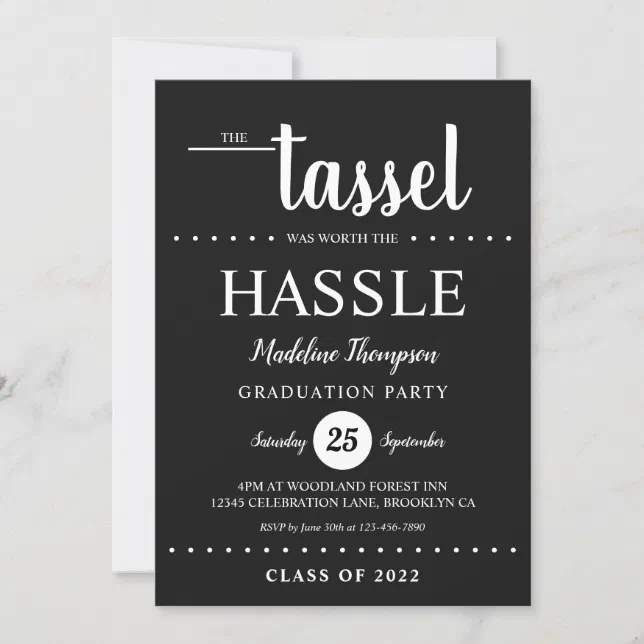 Rustic Black Tassel Script Graduation Party Invitation | Zazzle