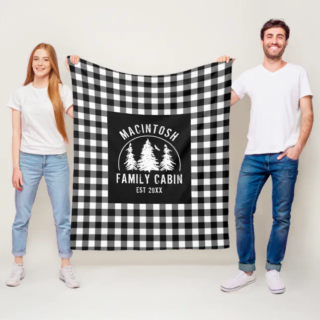 Rustic Black White Buffalo Plaid Woods Personalize Fleece Blanket | Zazzle