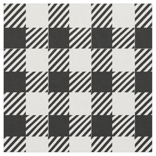 Rustic Black and White Buffalo Plaid Fabric | Zazzle