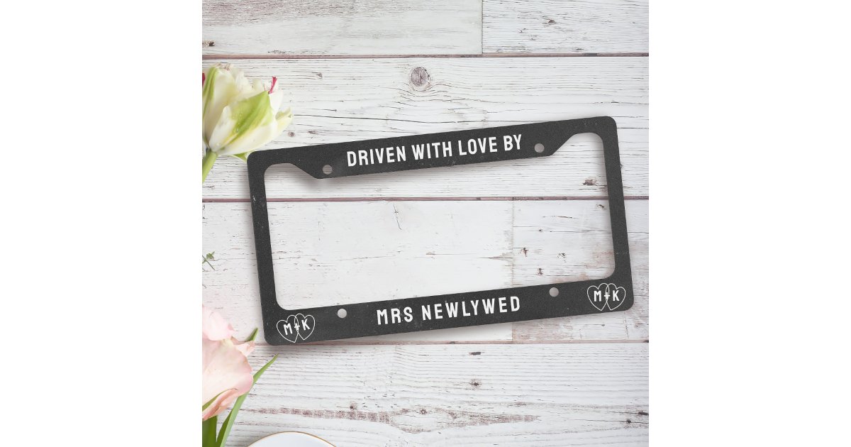 Rustic Black White Monogram License Plate Frame | Zazzle
