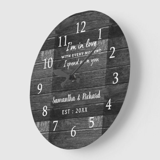 Rustic Black Wood Love Quote Wedding Anniversary Large Clock | Zazzle