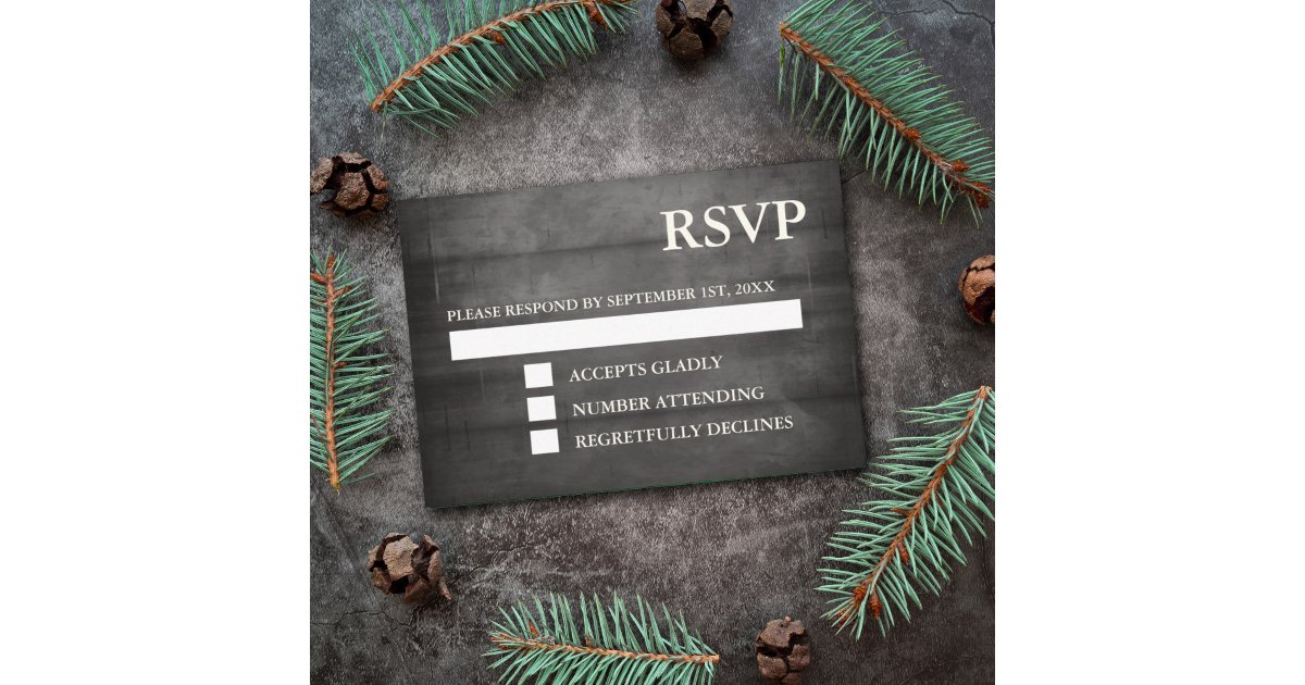 Rustic Black Wood String Lights RSVP Card | Zazzle