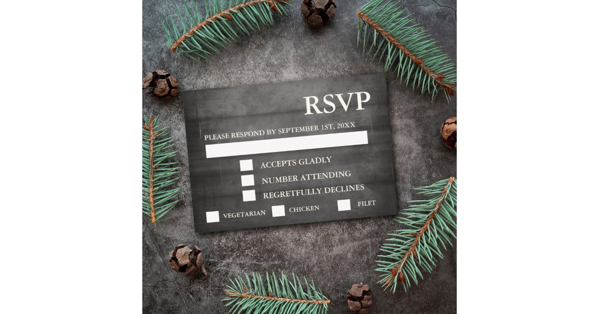 Rustic Black Wood String Lights RSVP Meal | Zazzle