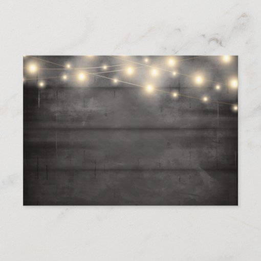 Rustic Black Wood String Lights Wedding Details Enclosure Card | Zazzle