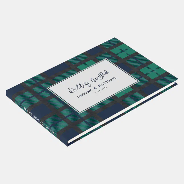 Rustic Blackwatch Script Wedding Tartan Guest Book | Zazzle