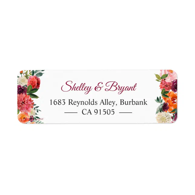 Rustic Bloom Burgundy Red Orange Floral Label | Zazzle