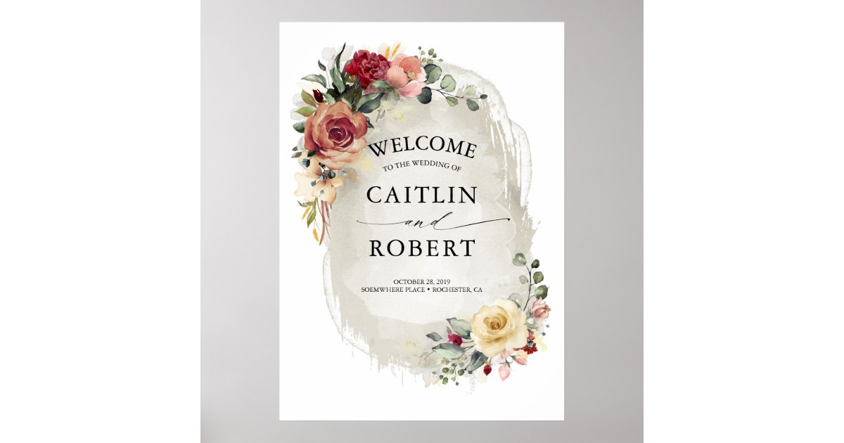 Rustic Bloom Elegant Fall Wedding Poster | Zazzle