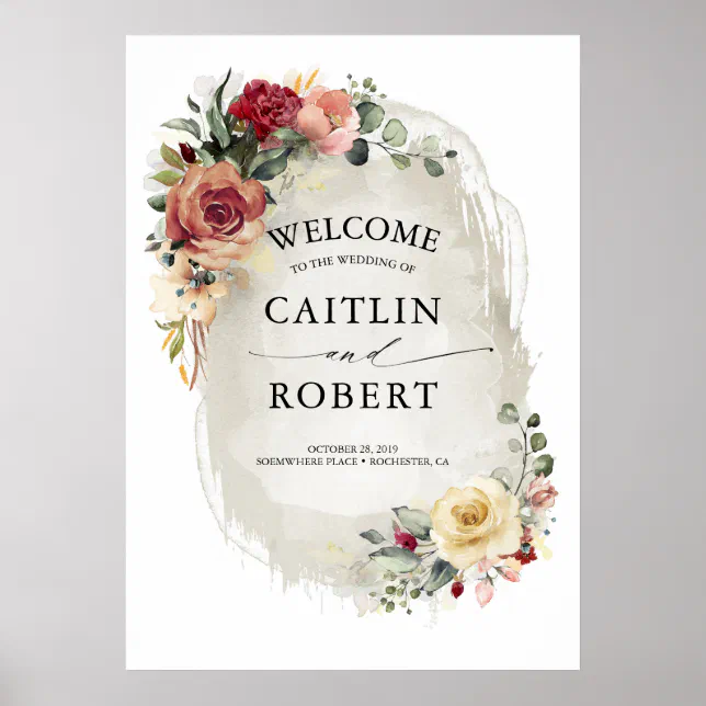 Rustic Bloom Elegant Fall Wedding Poster | Zazzle