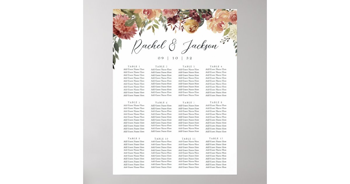Rustic Bloom Floral Wedding Seating Chart | Zazzle
