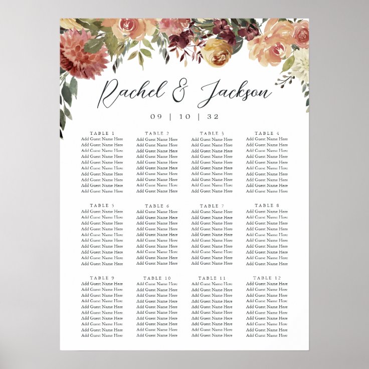 Rustic Bloom Floral Wedding Seating Chart | Zazzle