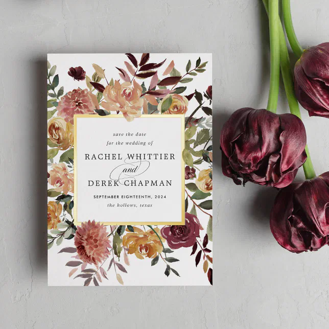 Rustic Bloom Foil Save the Date Card | Zazzle