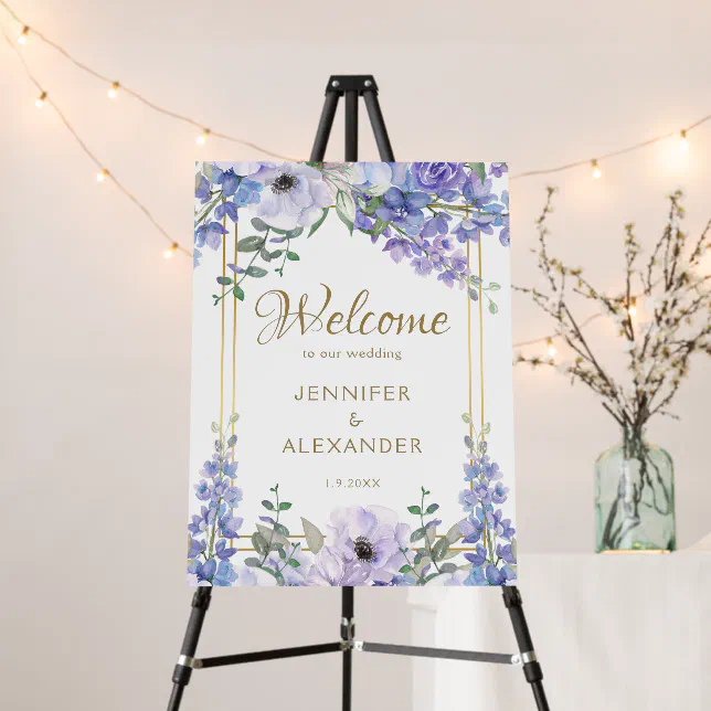 Rustic Bloom Garden Purple Welcome Wedding Sign | Zazzle
