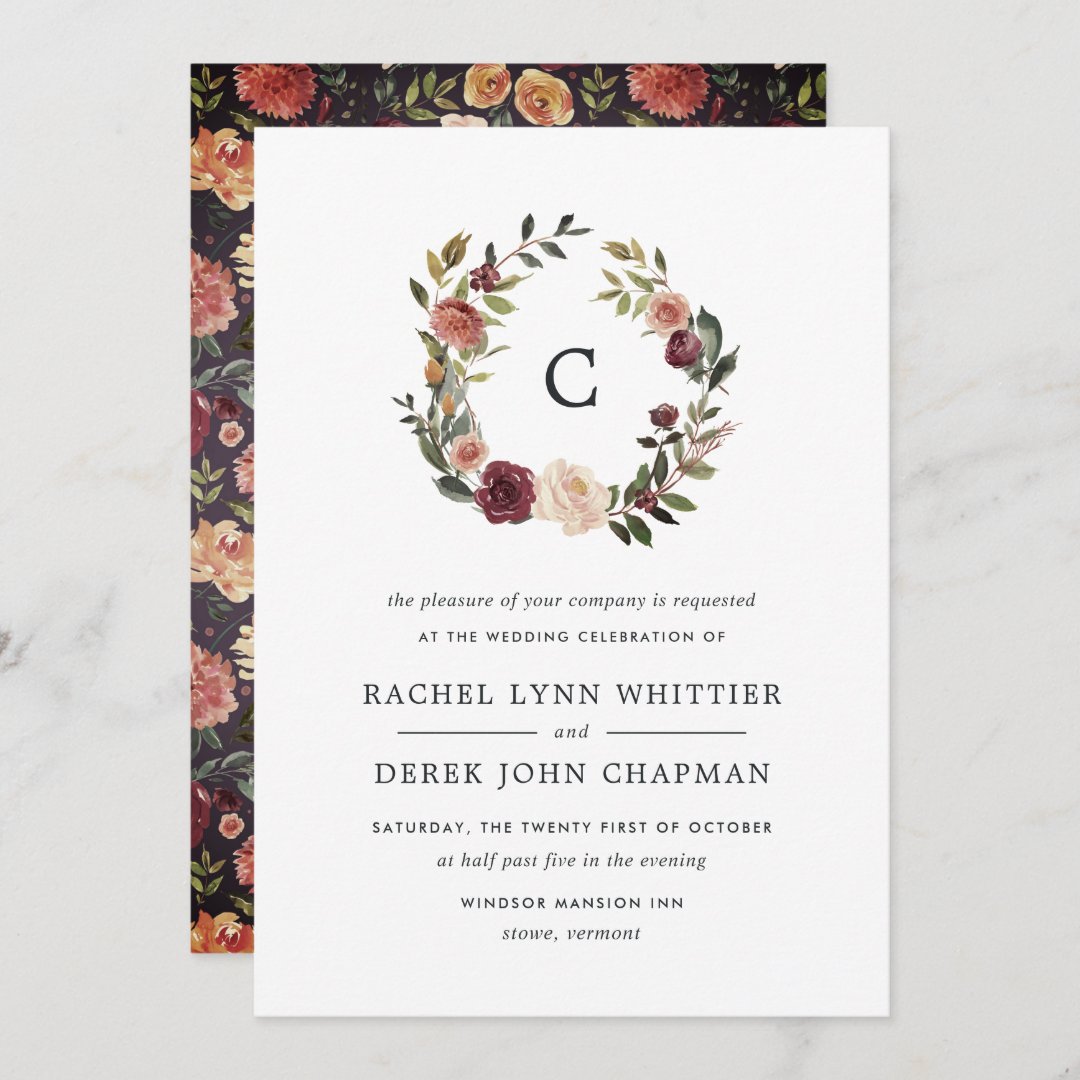 Rustic Bloom Monogram Wedding Invitation | Zazzle