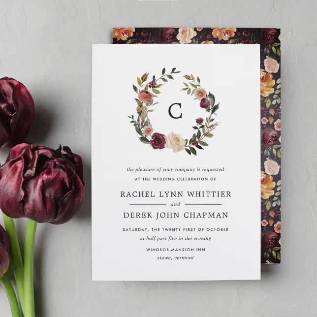 Rustic Bloom Monogram Wedding Invitation | Zazzle