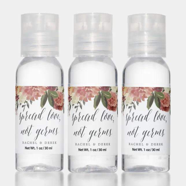 Rustic Bloom | Spread Love, Not Germs Wedding Hand Sanitizer | Zazzle