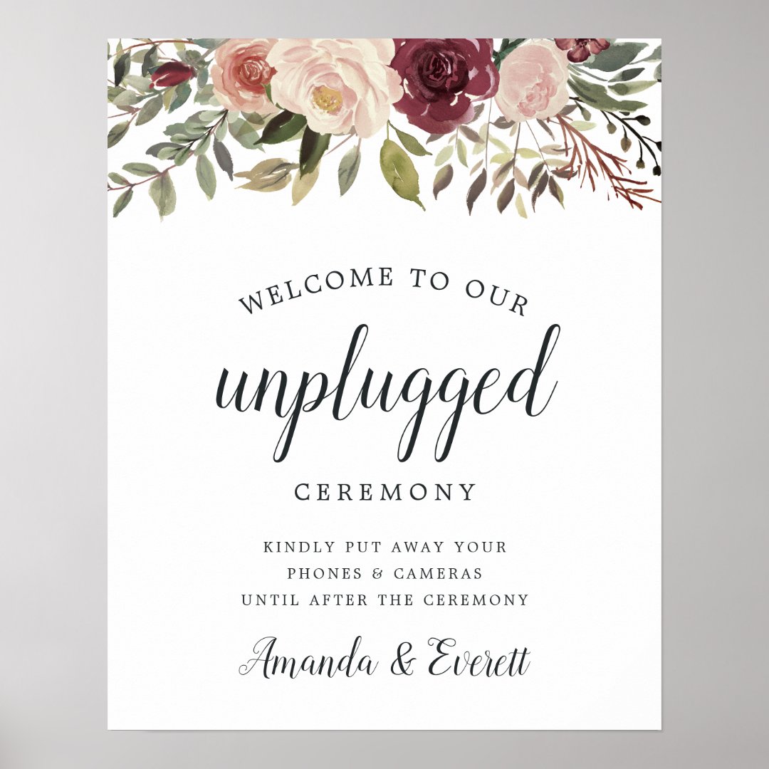 Rustic Bloom Unplugged Ceremony Wedding Sign | Zazzle