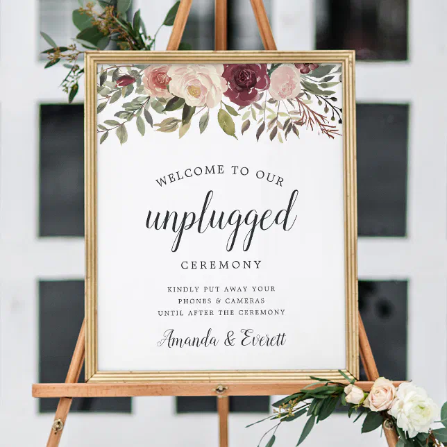 Rustic Bloom Unplugged Ceremony Wedding Sign | Zazzle