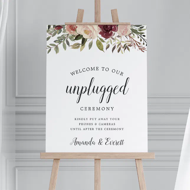 Rustic Bloom Unplugged Ceremony Wedding Sign | Zazzle